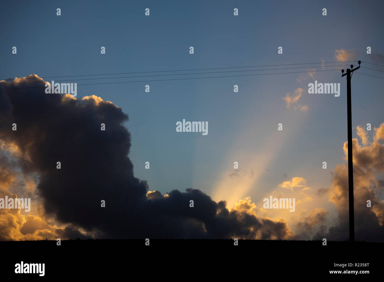 Dusk over farmland in the rural county of Hampshire with tree lined ...