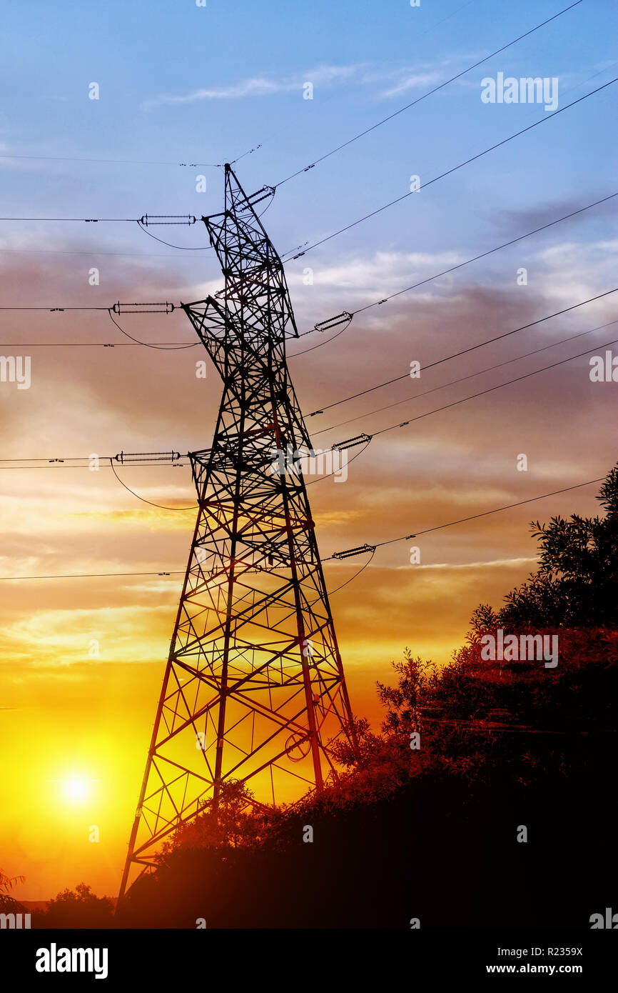 high voltage post.High-voltage tower sky background Stock Photo - Alamy