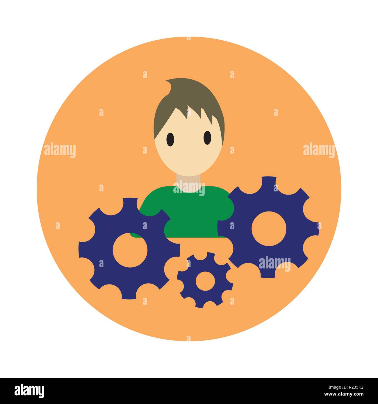 Coworker thinking gears flat on white background icon Stock Vector ...