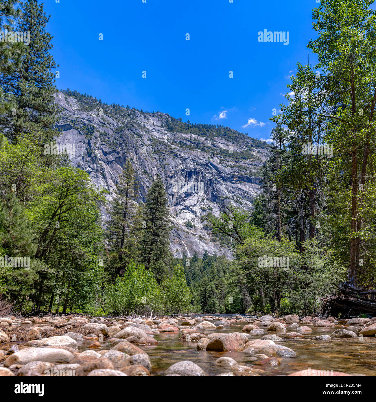 Rocky stream and mountain in Yosemite valley Stock Photo - Alamy