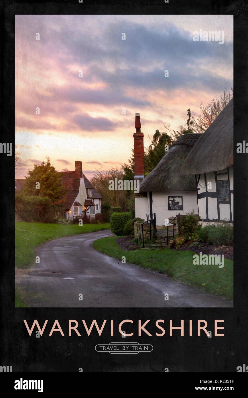 Vintage railway style poster with aged marks and painterly finish Stock ...