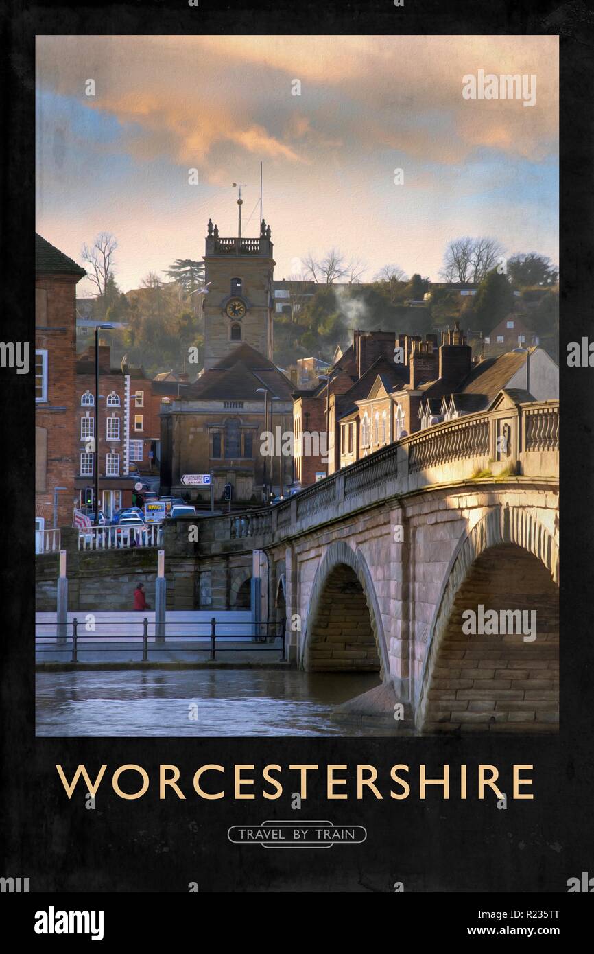 Vintage railway style poster with aged marks and painterly finish Stock ...