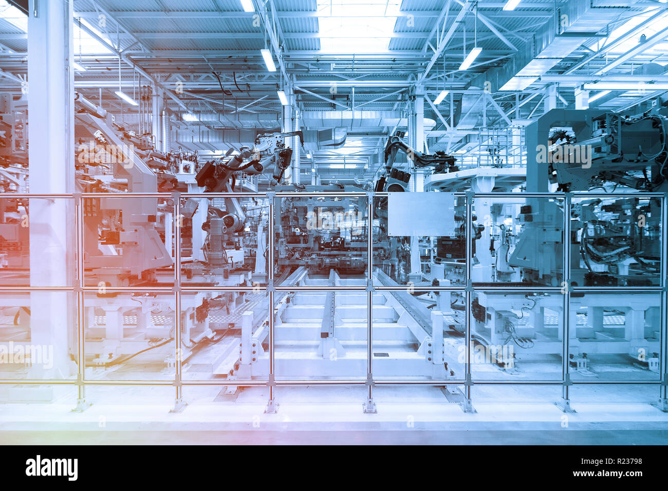 Factory for the production of cars in blue. Modern automotive industry ...