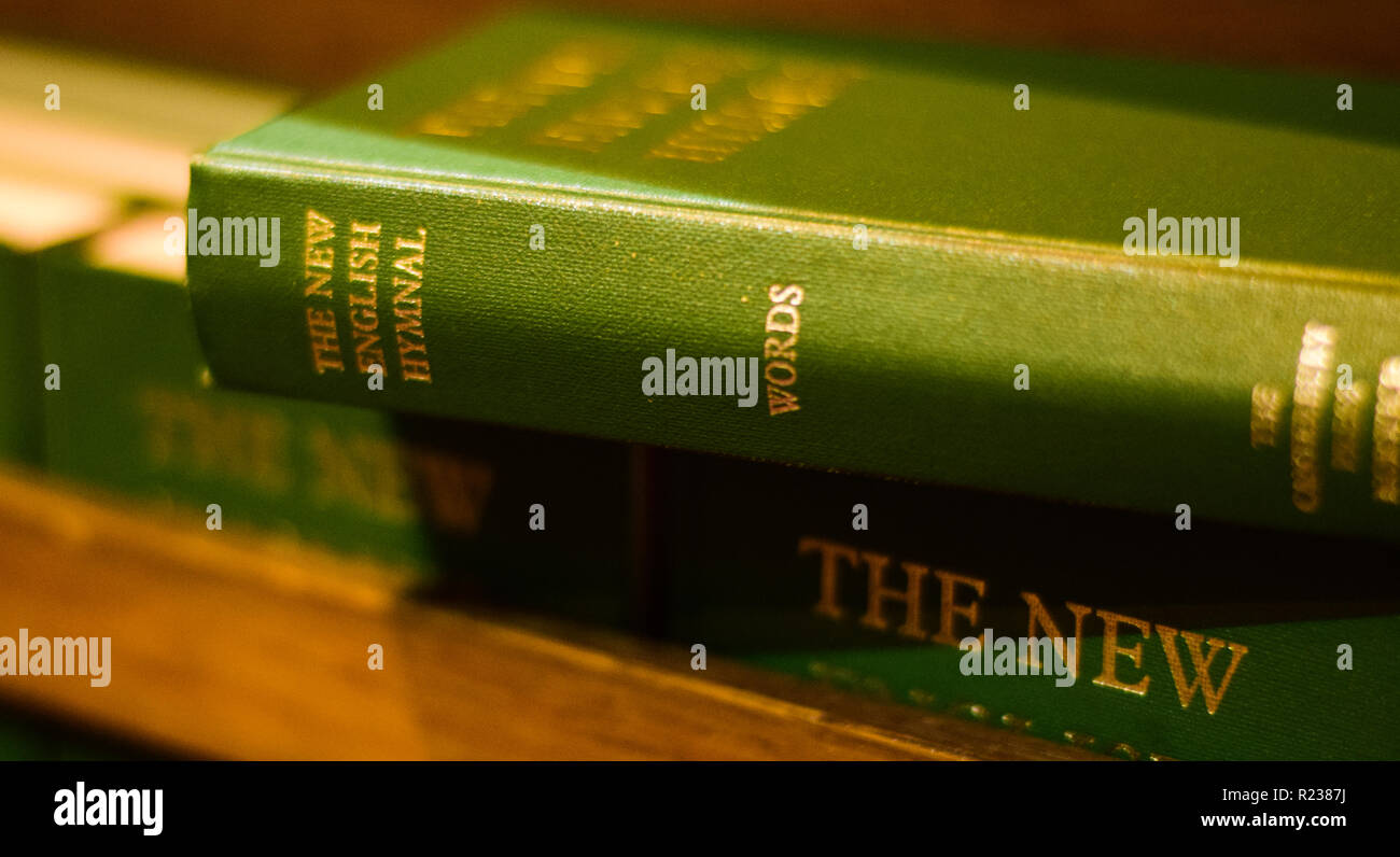Old church hymn book with green cover lying down Stock Photo - Alamy