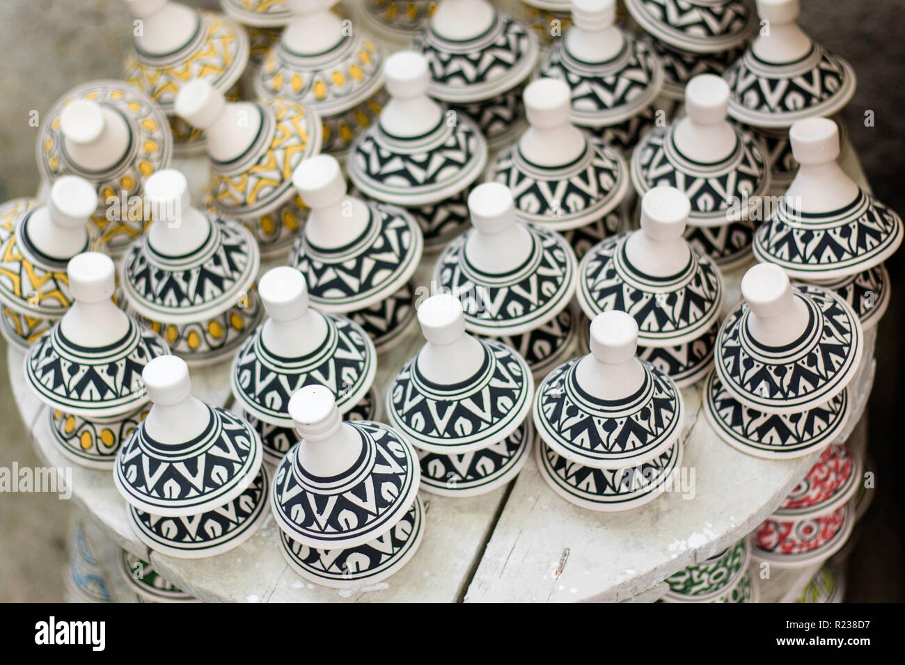 Small tajine ceramics ready for the kiln. Pottery factory, Fes, Morocco ...