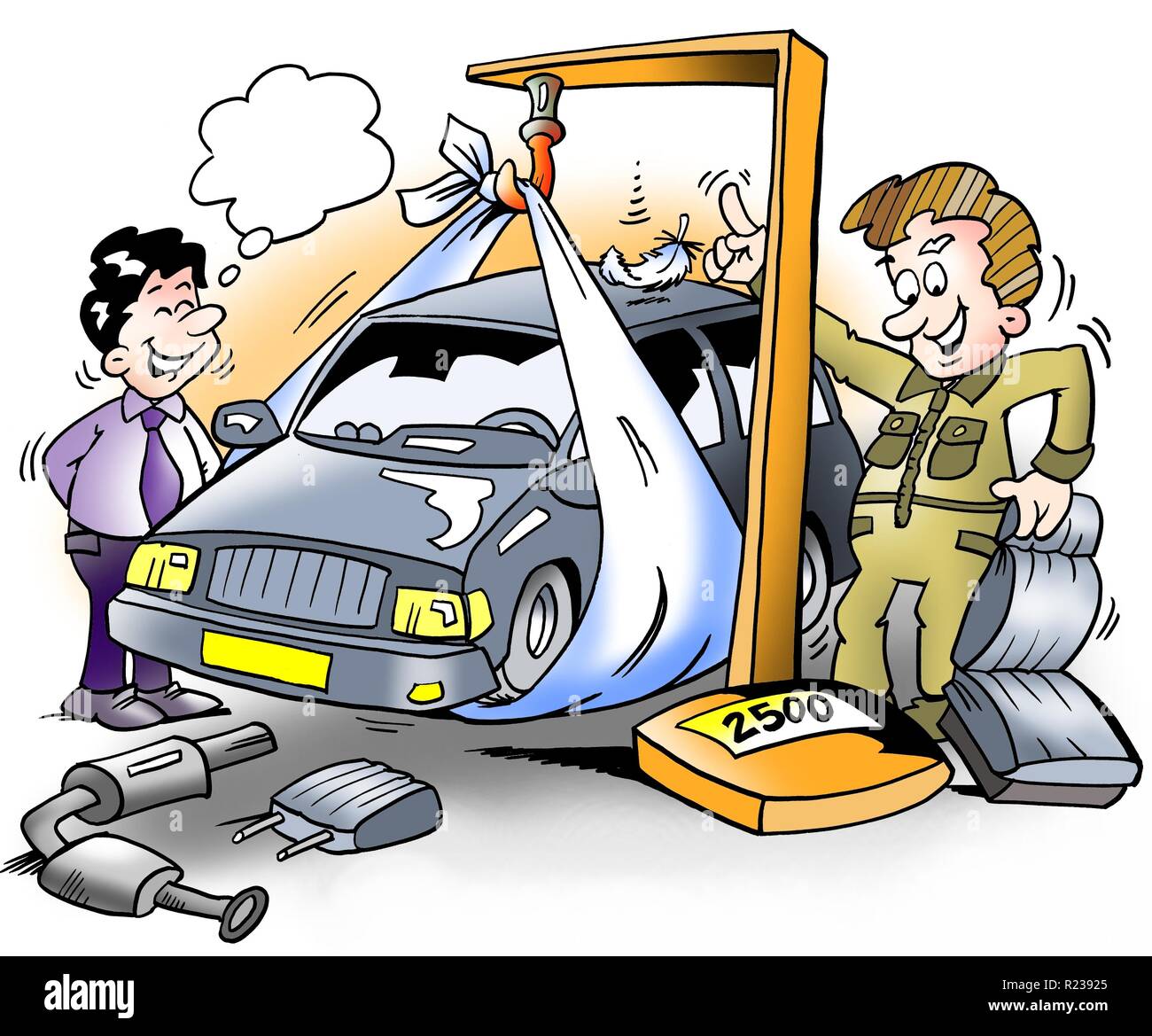 Car being down weighted before inspection Stock Photo - Alamy