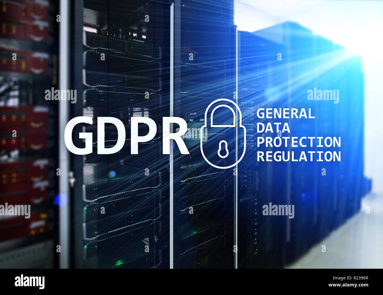 GDPR, General data protection regulation compliance. Server room ...