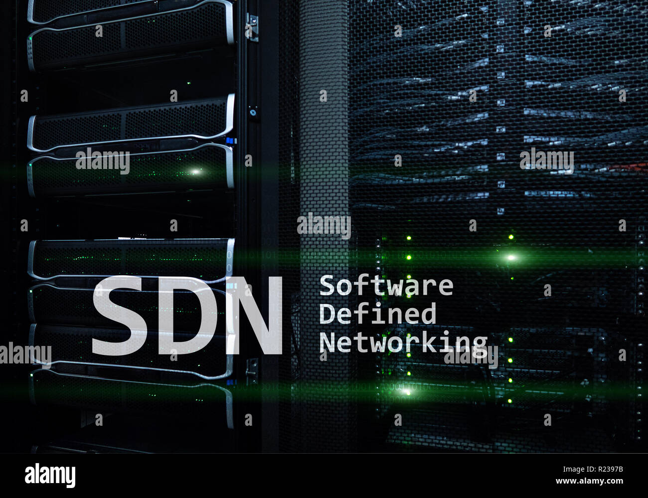 SDN, Software defined networking concept on modern server room ...