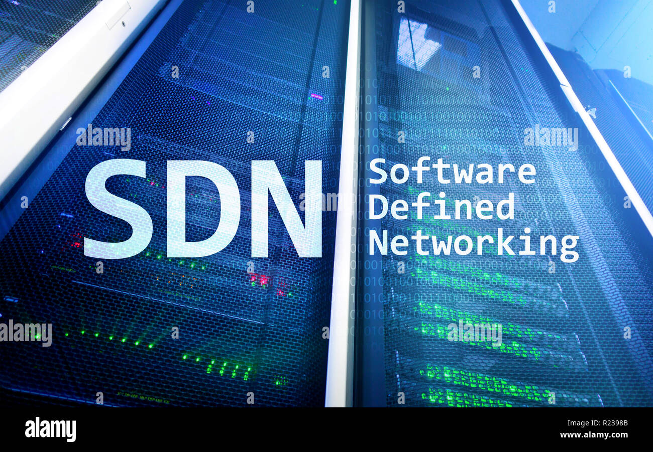 SDN, Software defined networking concept on modern server room ...