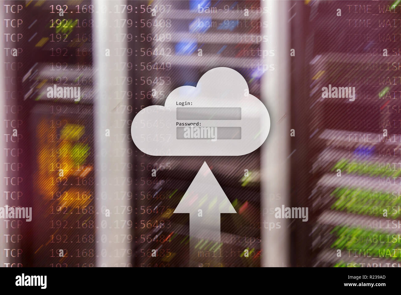 Cloud storage, data access, login and password request window on server ...