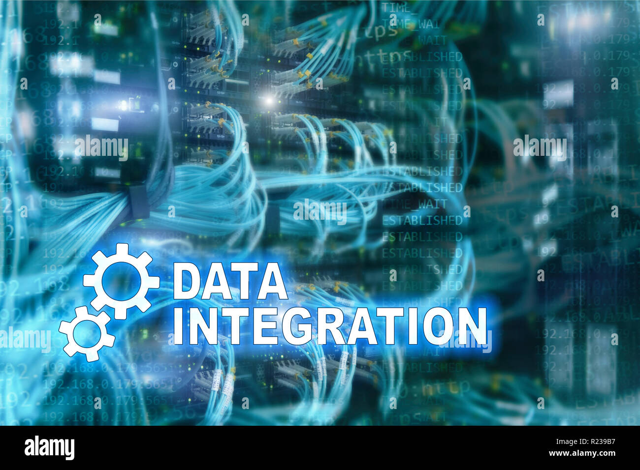 Data integration information technology concept on server room ...