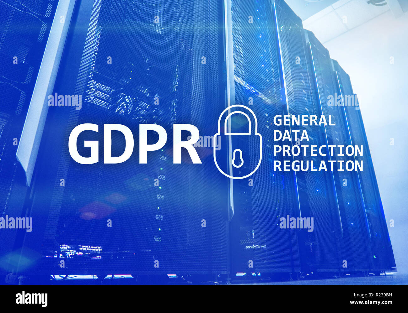 GDPR, General data protection regulation compliance. Server room ...