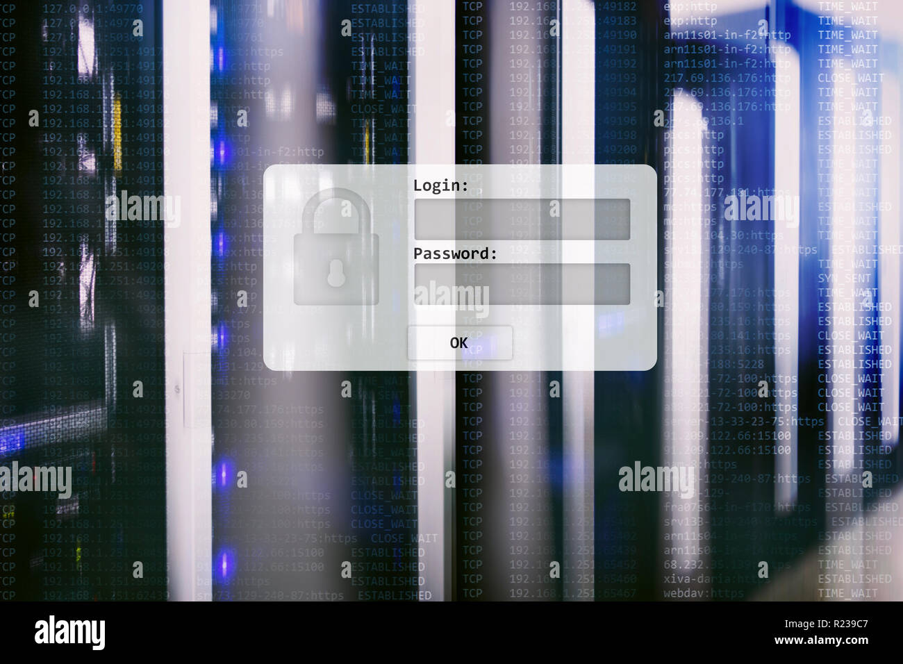 Server room, login and password request, data access and security Stock ...