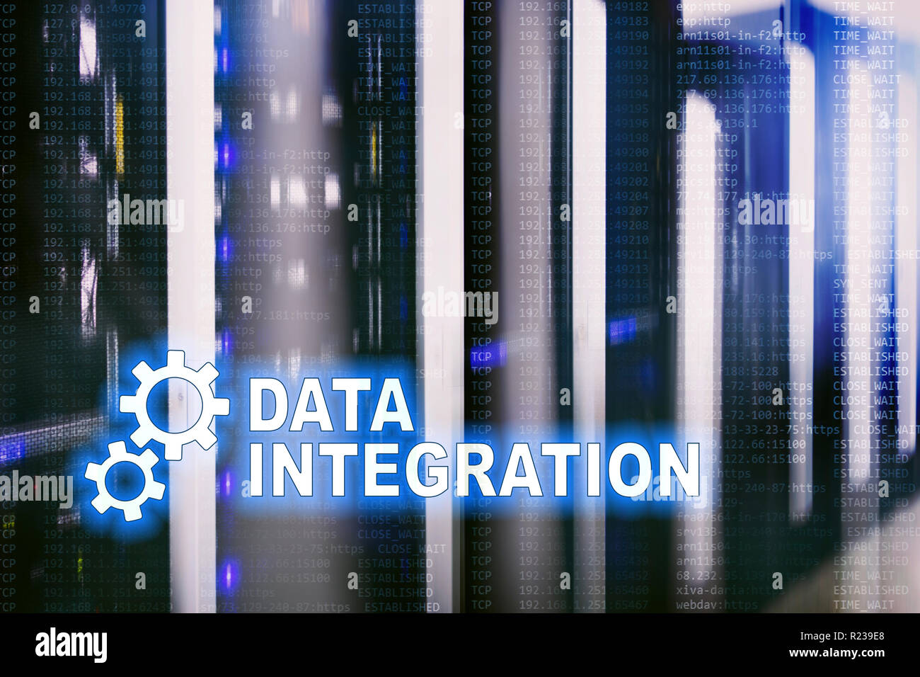 Data integration information technology concept on server room ...