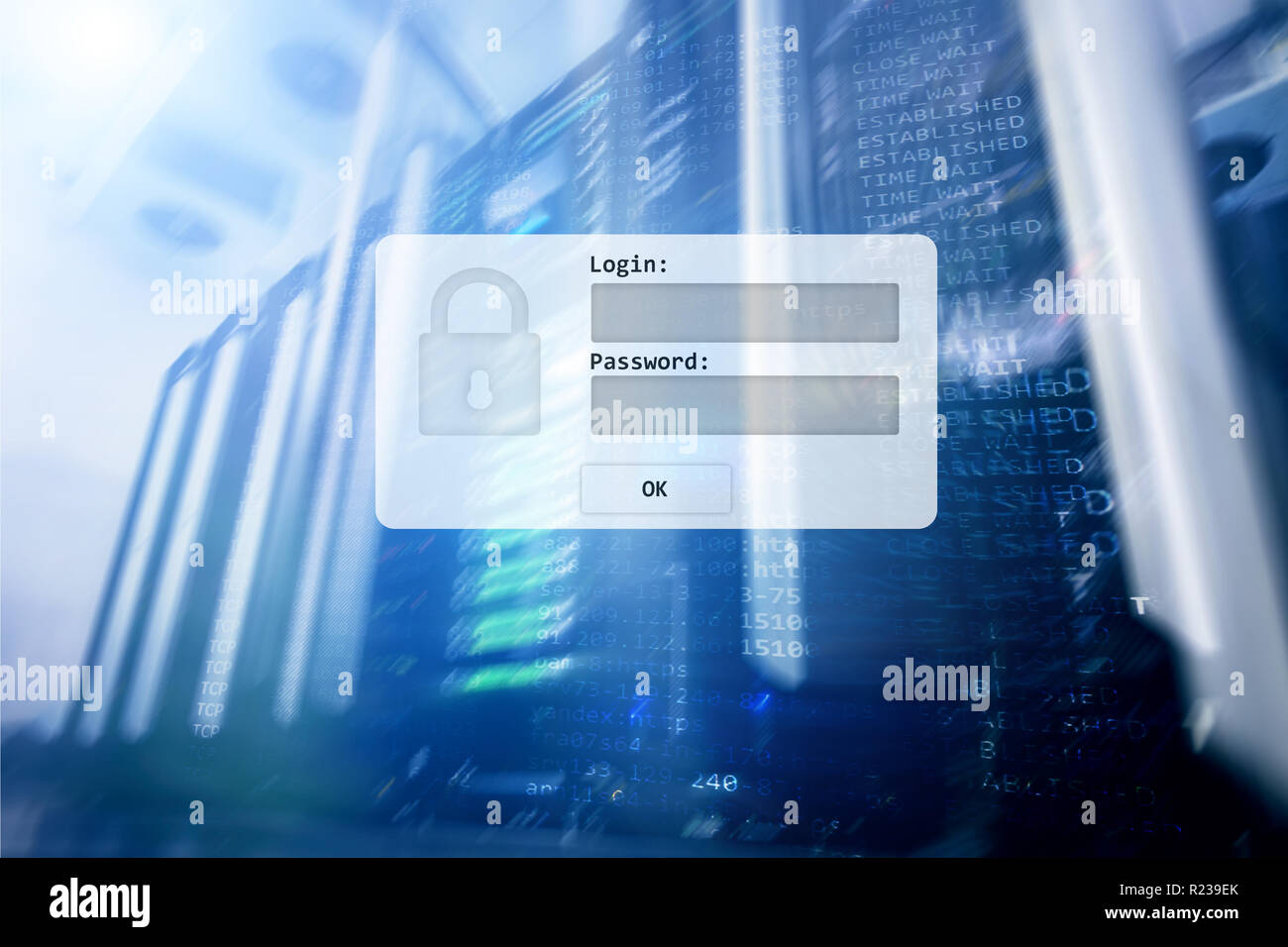 Server room, login and password request, data access and security Stock ...