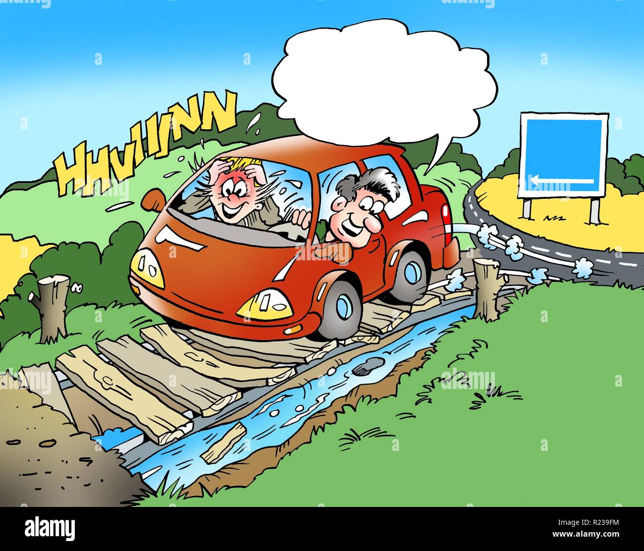 Cartoon illustration of a family in a small car on a drive and have ...