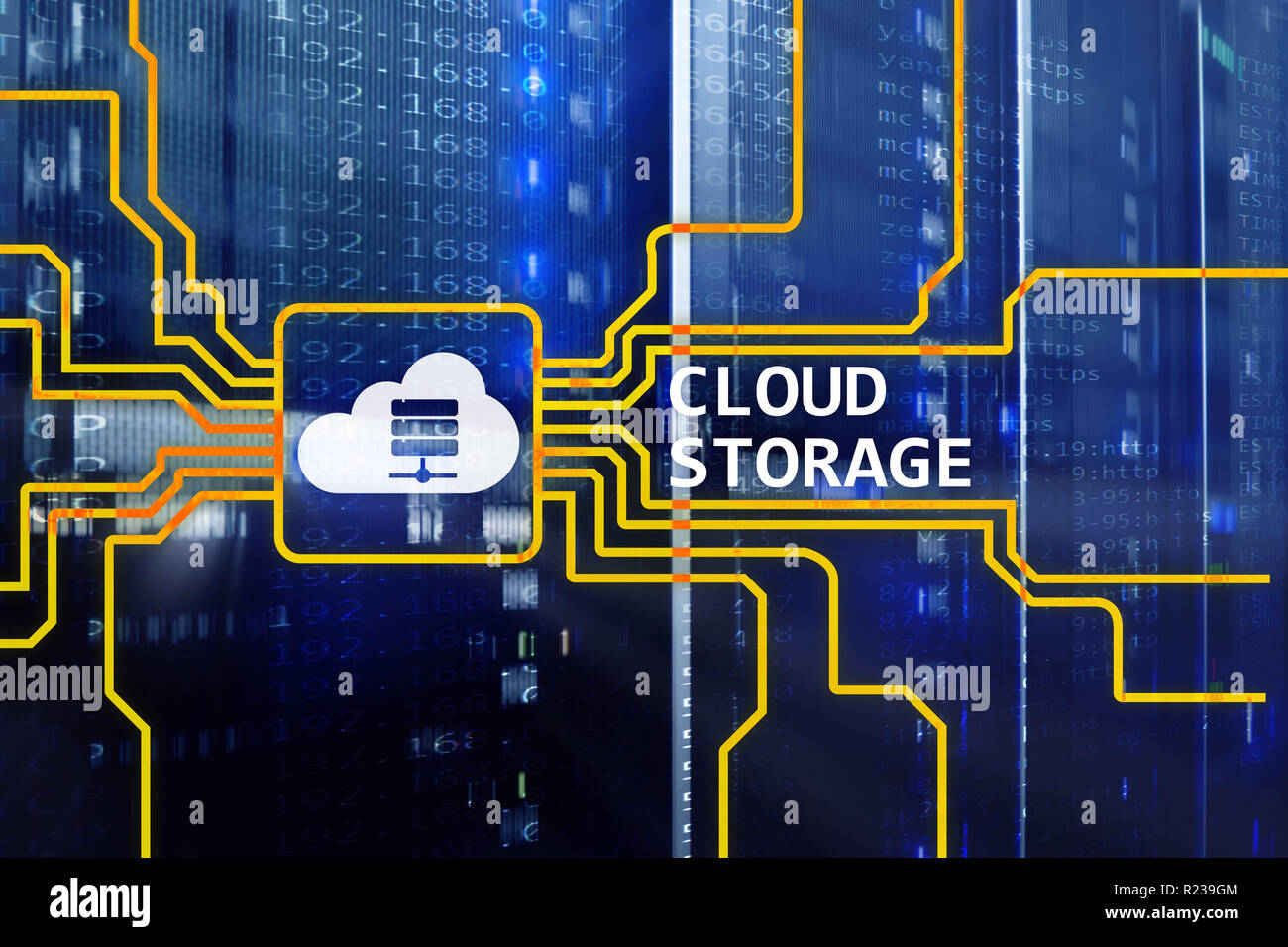 Cloud data storage concept on server room background Stock Photo - Alamy