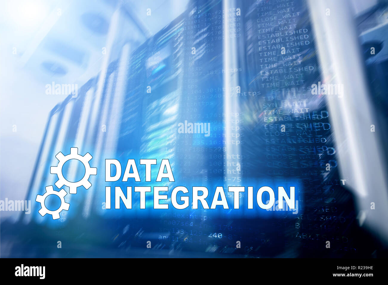 Data integration information technology concept on server room ...