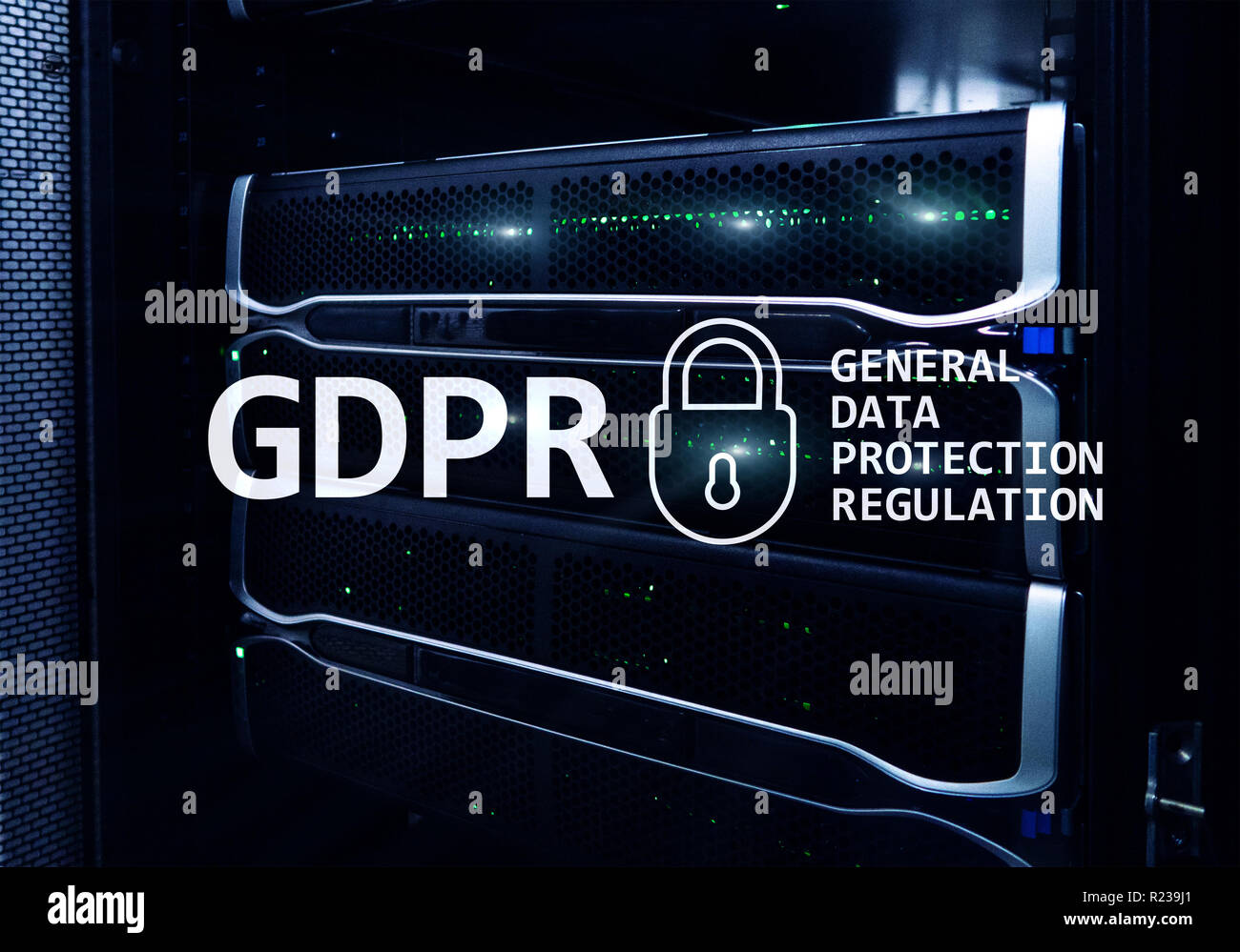 GDPR, General data protection regulation compliance. Server room ...
