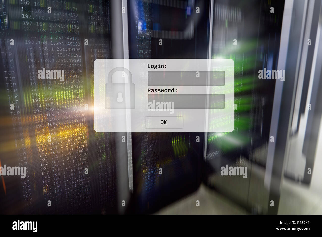 Server room, login and password request, data access and security Stock ...