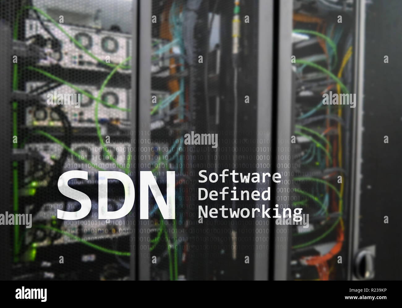 SDN, Software defined networking concept on modern server room ...