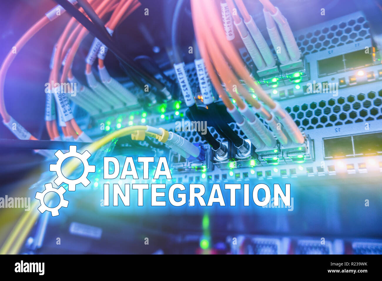 Data integration information technology concept on server room ...