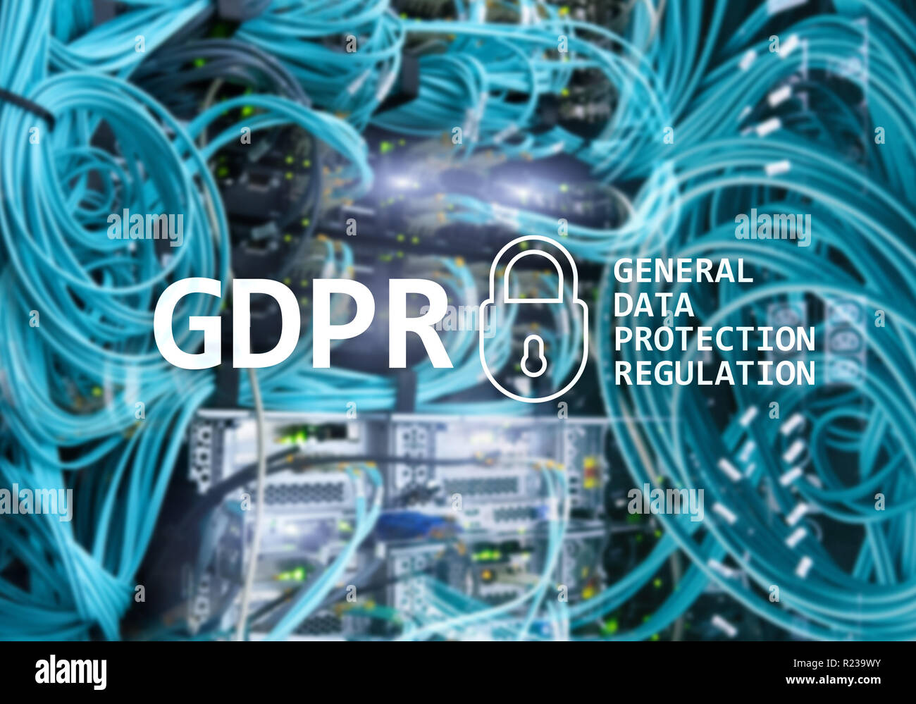 GDPR, General data protection regulation compliance. Server room ...