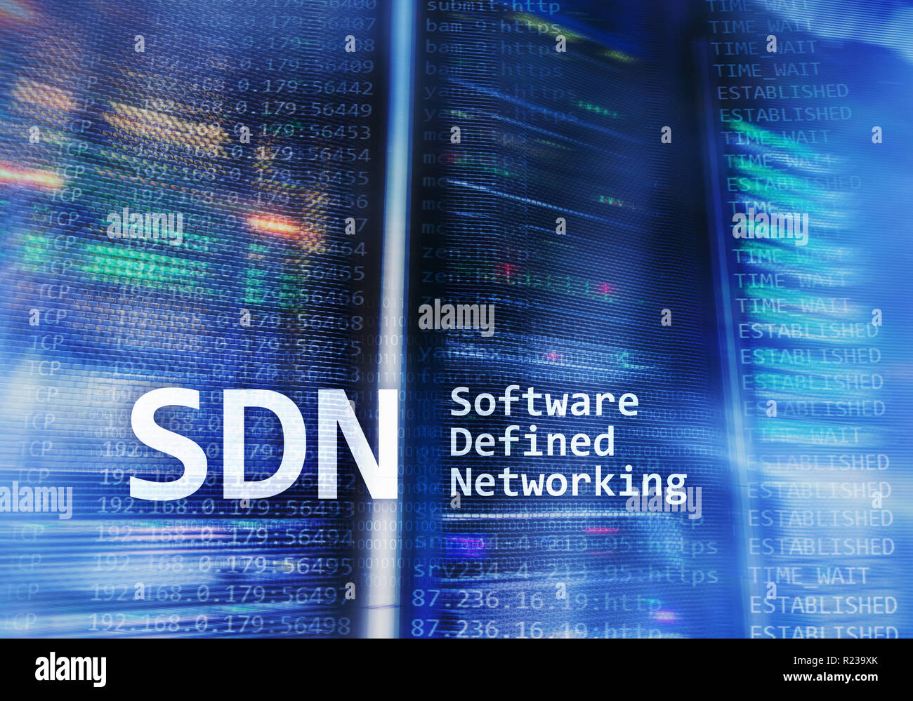 SDN, Software defined networking concept on modern server room ...