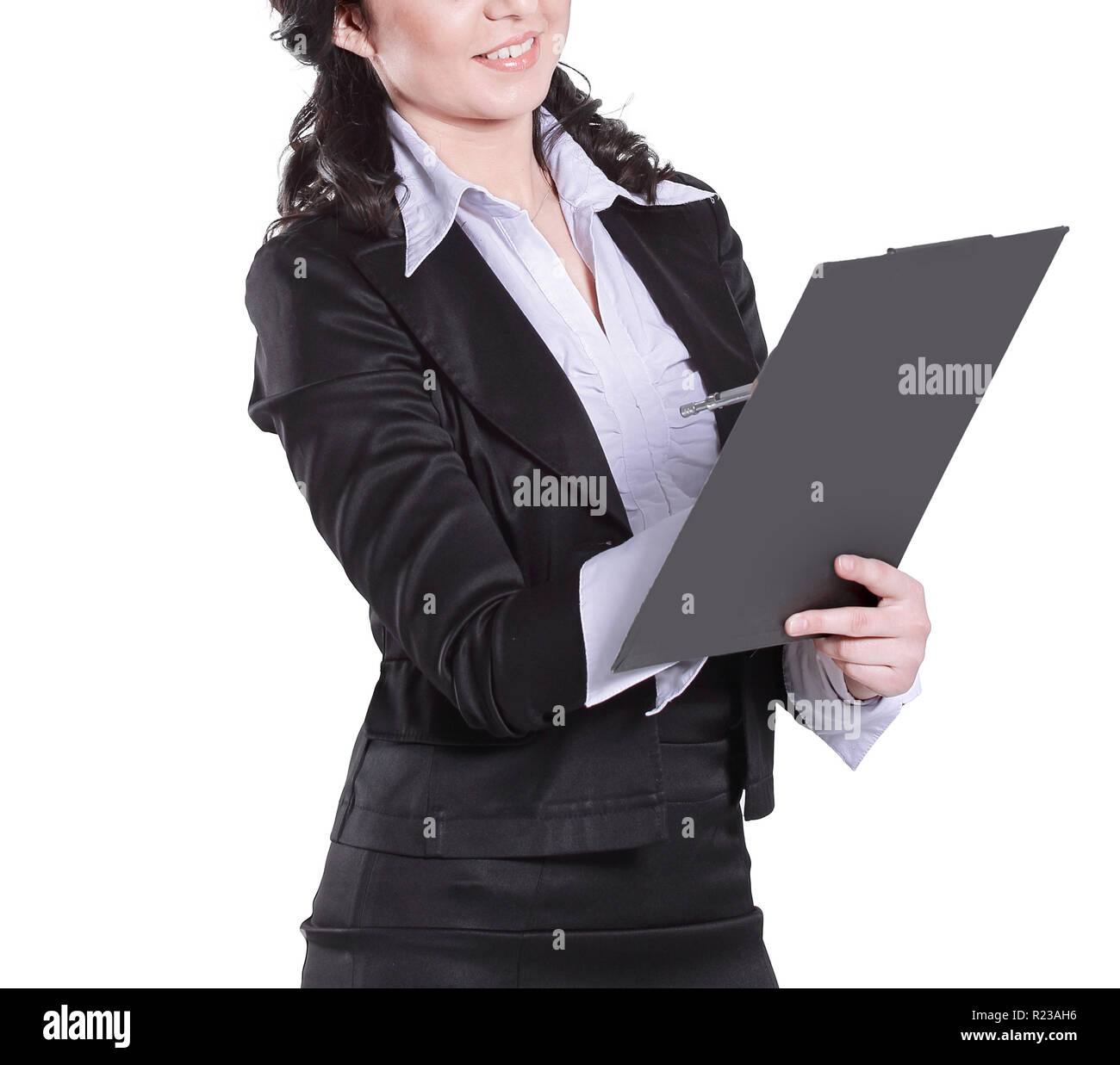 business woman signing business document.isolated on white Stock Photo ...