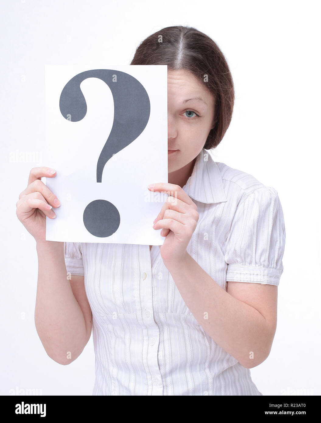 modern young woman showing a question mark Stock Photo - Alamy