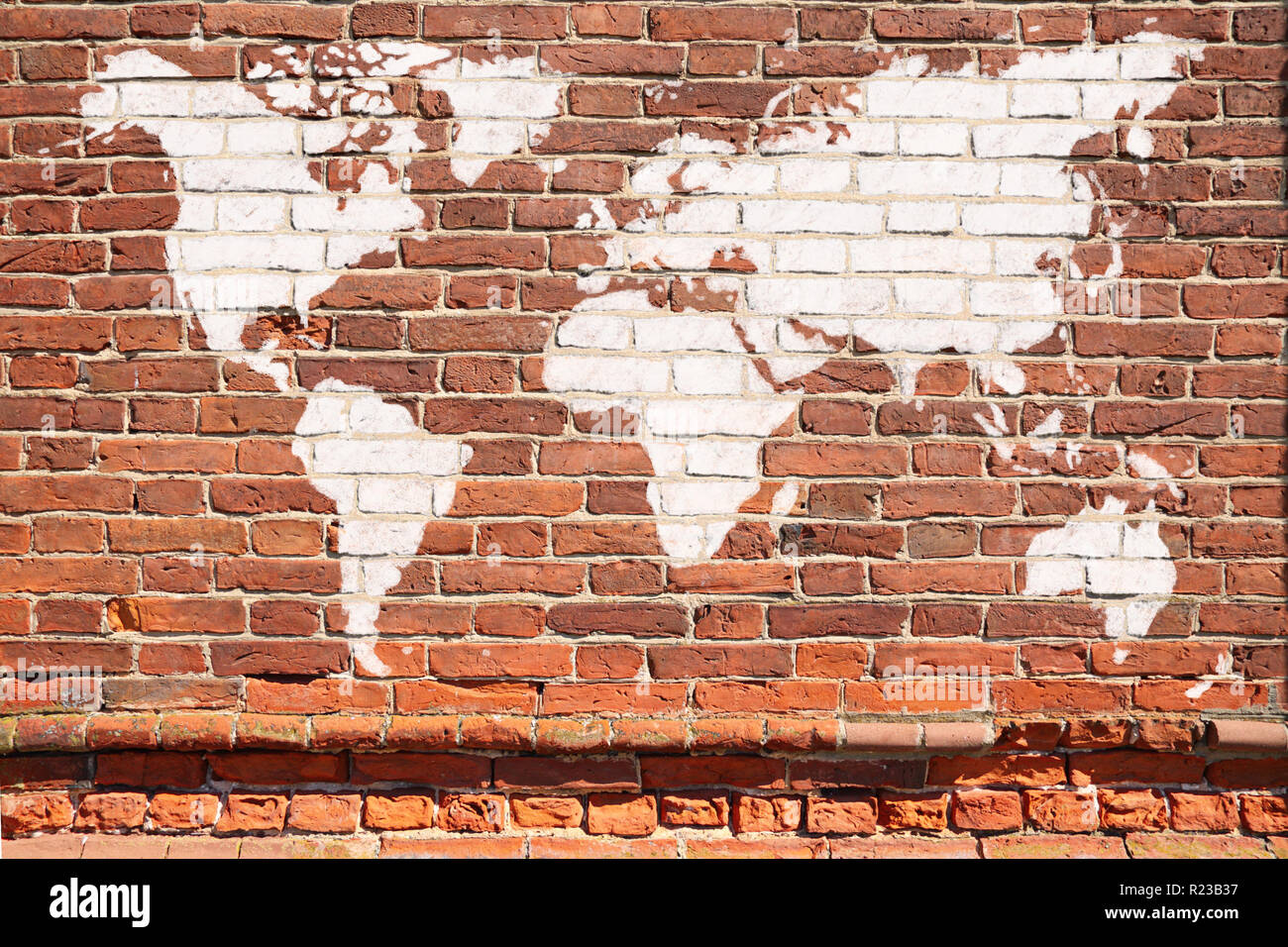 Antique wall from brick with World map graffiti Stock Photo - Alamy