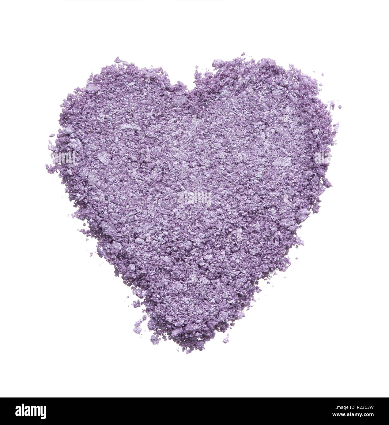 Texture of broken violet eye shadow isolated on white background. Macro ...