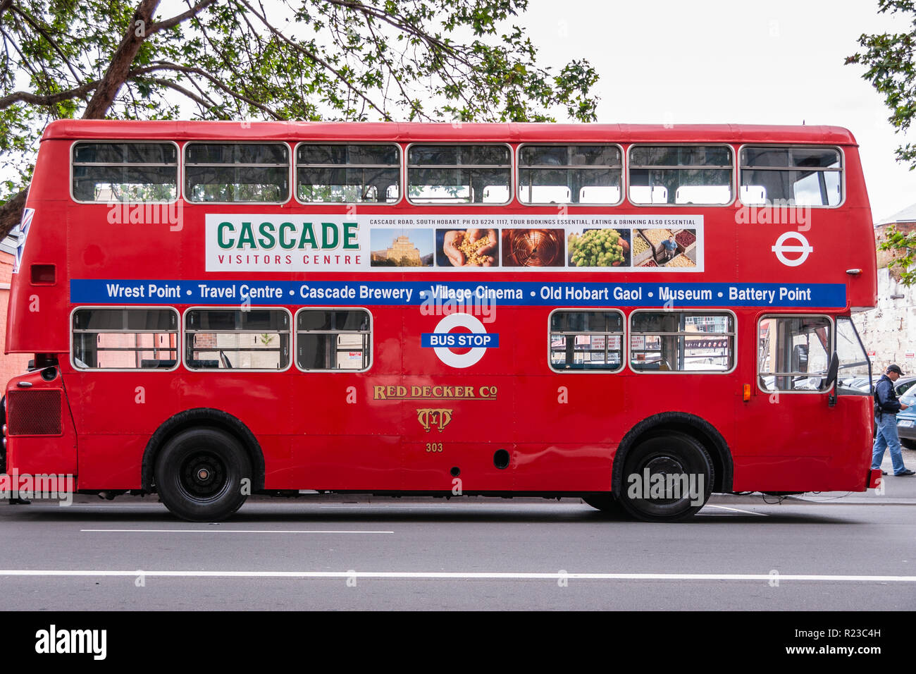 Hobart, Tasmania, Australia - December 14, 2009: Red double deck public ...
