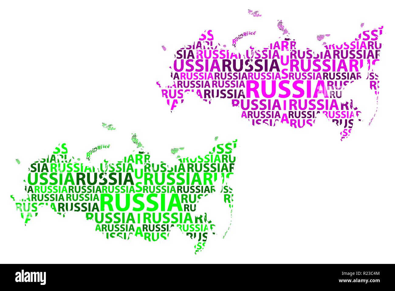 Sketch Russia letter text map, Russian Federation - in the shape of the ...