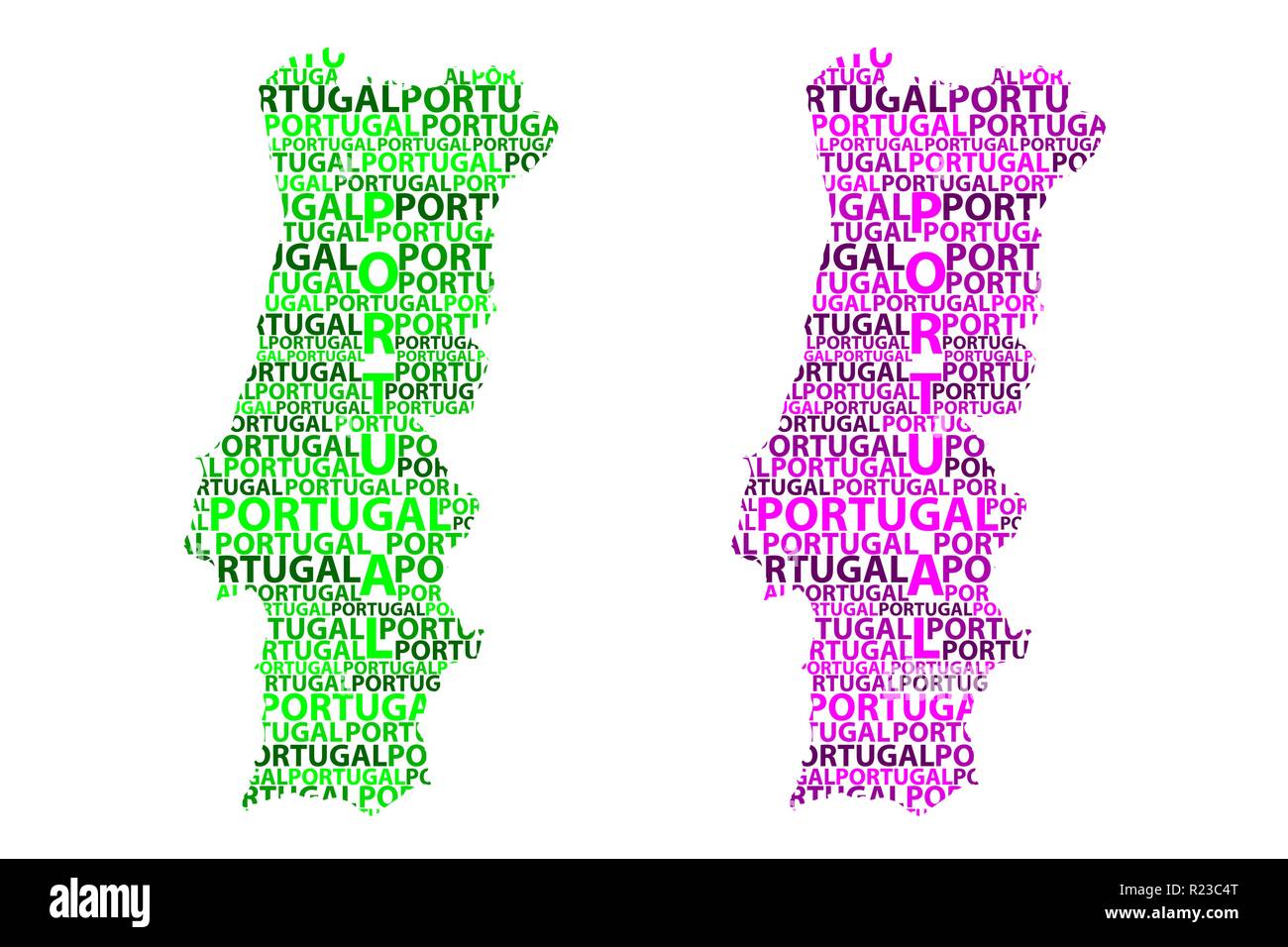 Sketch Portugal letter text map, Portuguese Republic - in the shape of ...