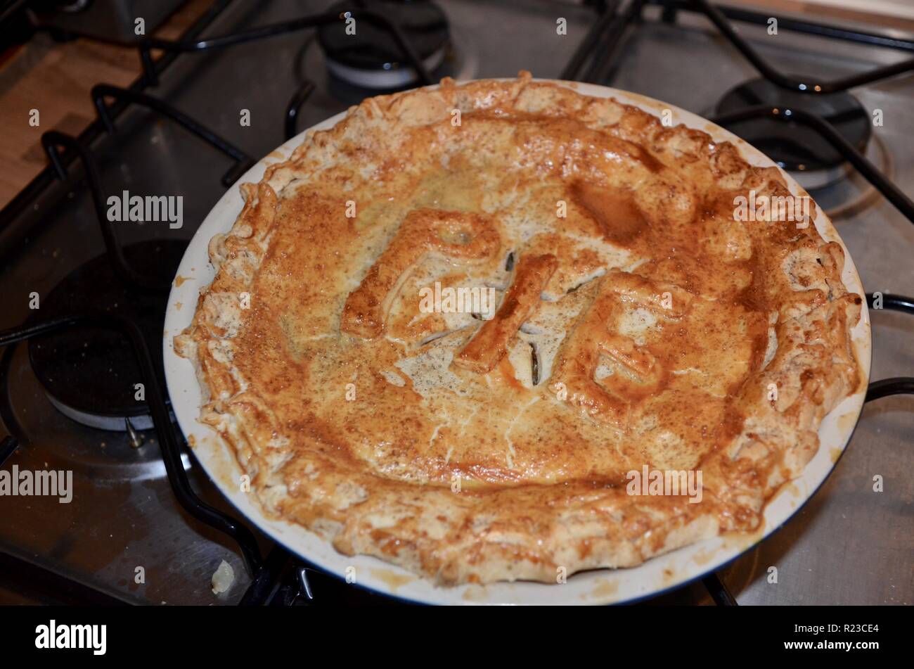 a pie with lettering spelling the word PIE on the top of it Stock Photo ...