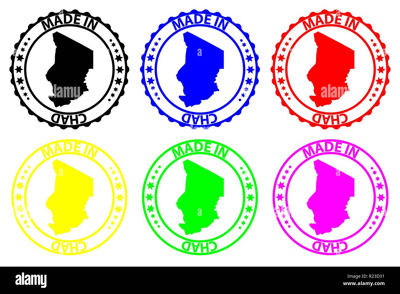 Made in Chad - rubber stamp - vector, Chad map pattern - black, blue ...