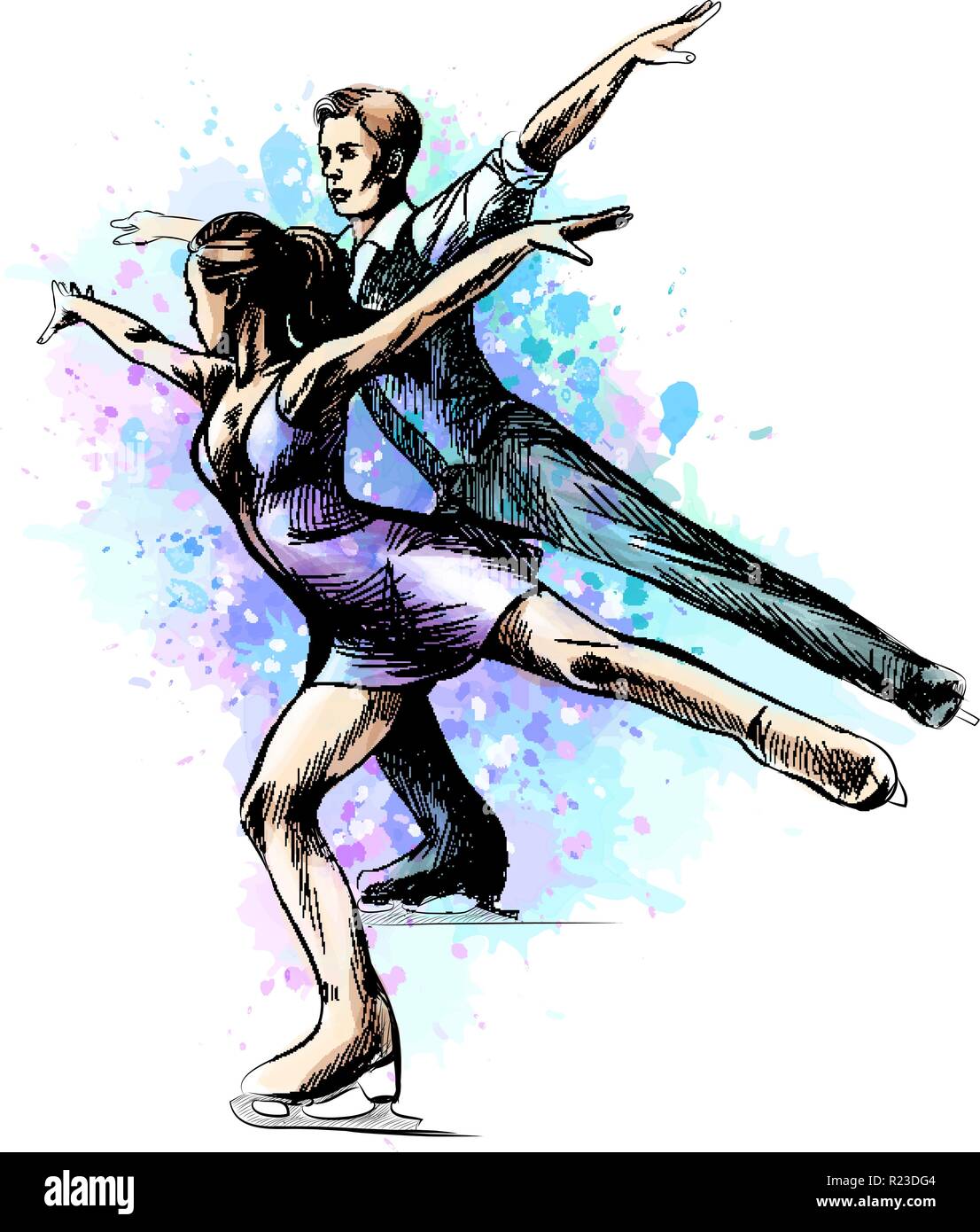 Abstract winter sport Figure skating young couple skaters from splash ...