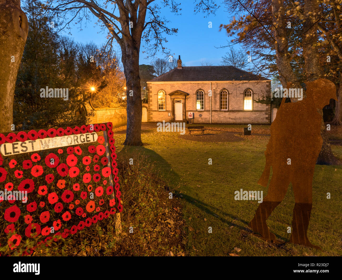 Poppy display and WWI soldier sculpture at Ripon Courthouse Museum at ...