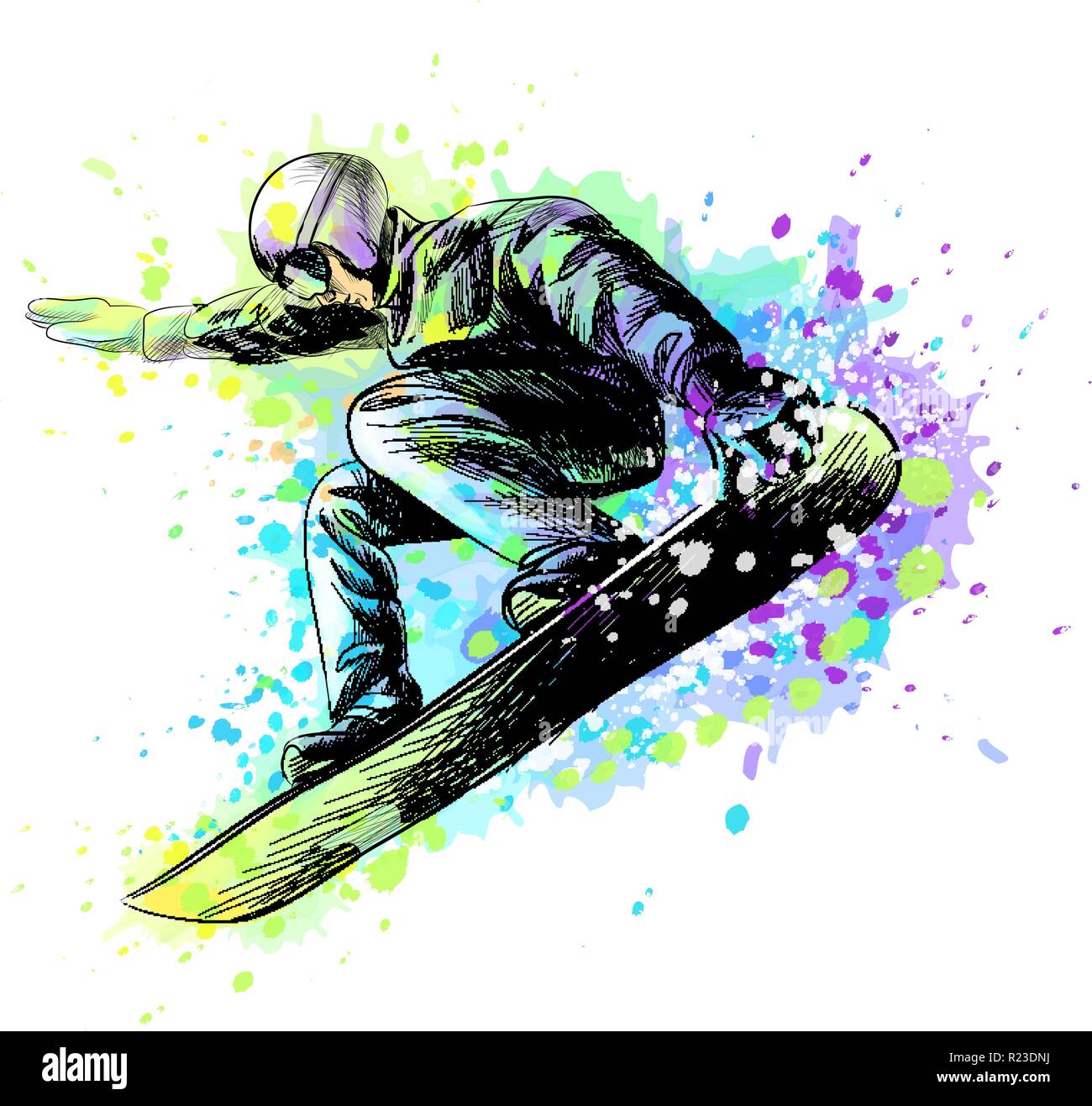 Abstract snowboarder from a splash of watercolor Stock Vector Image ...