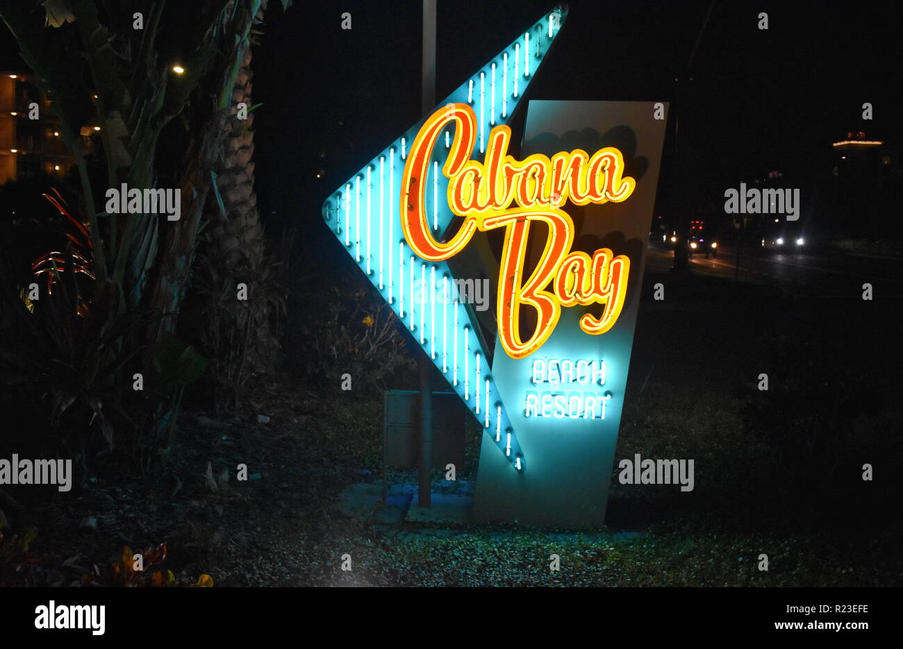 Orlando, Florida. October 17, 2018 Cabana Bay Sign at night in ...