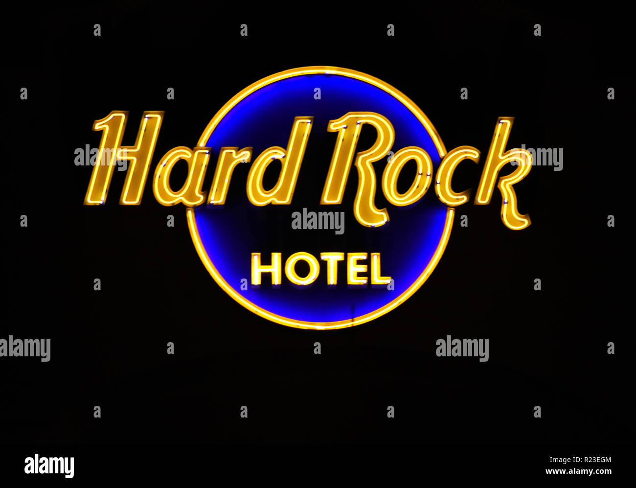 Orlando, Florida. October 17, 2018 Hard Rock Hotel sign at night in ...