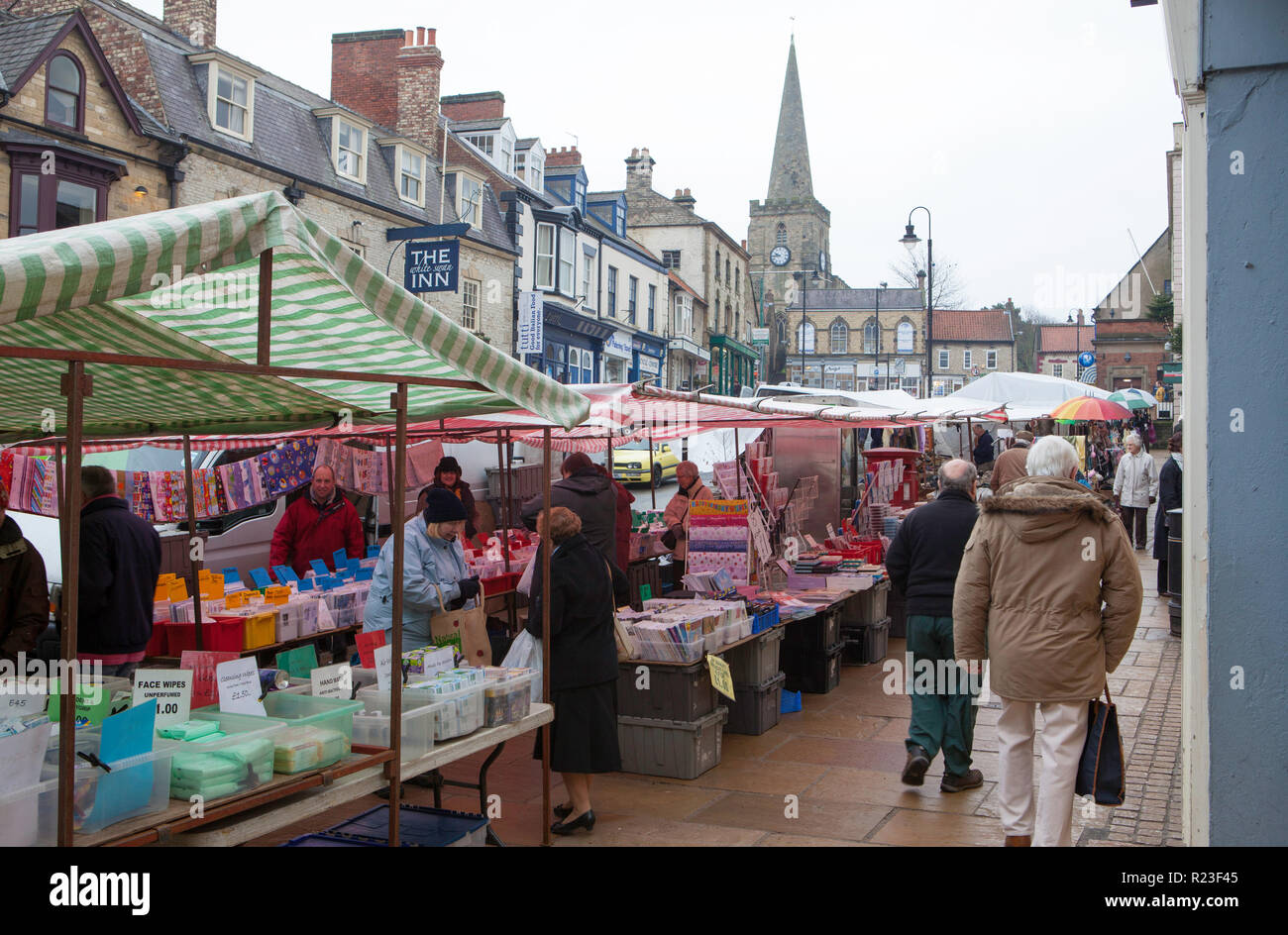 Traditional style market stalls of Pickering Market in North Yorkshire ...