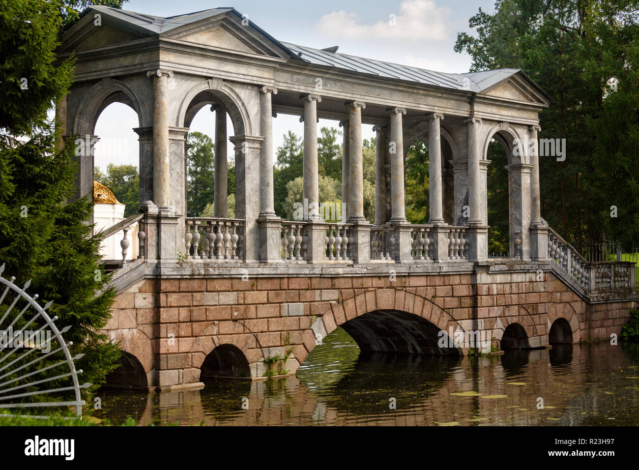 Marble Bridge in the park Tsarskoye Selo, Pushkin, Russia Stock Photo ...