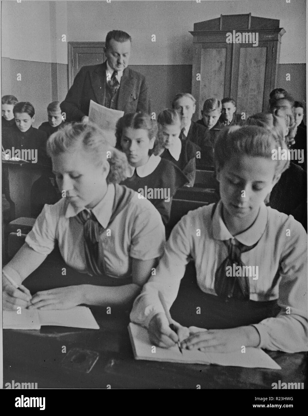 Sixth grade school room in the Latvian USSR (Union of Soviet Socialist ...