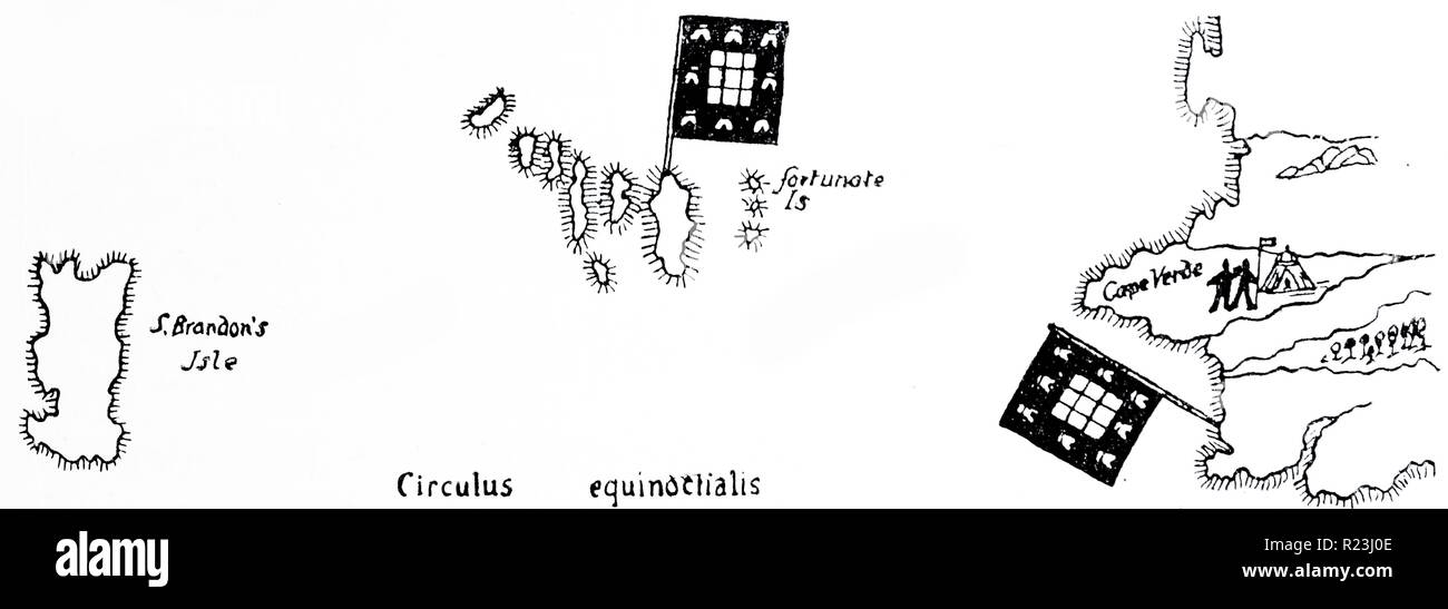 The mysterious Isle of St. Brendon in Martin Behaim's Map 1492 Stock ...