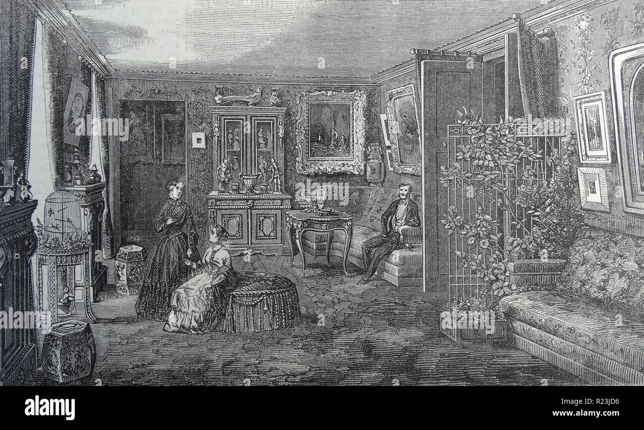 Illustration of two wealthy woman and gentleman in the lounge. The ...