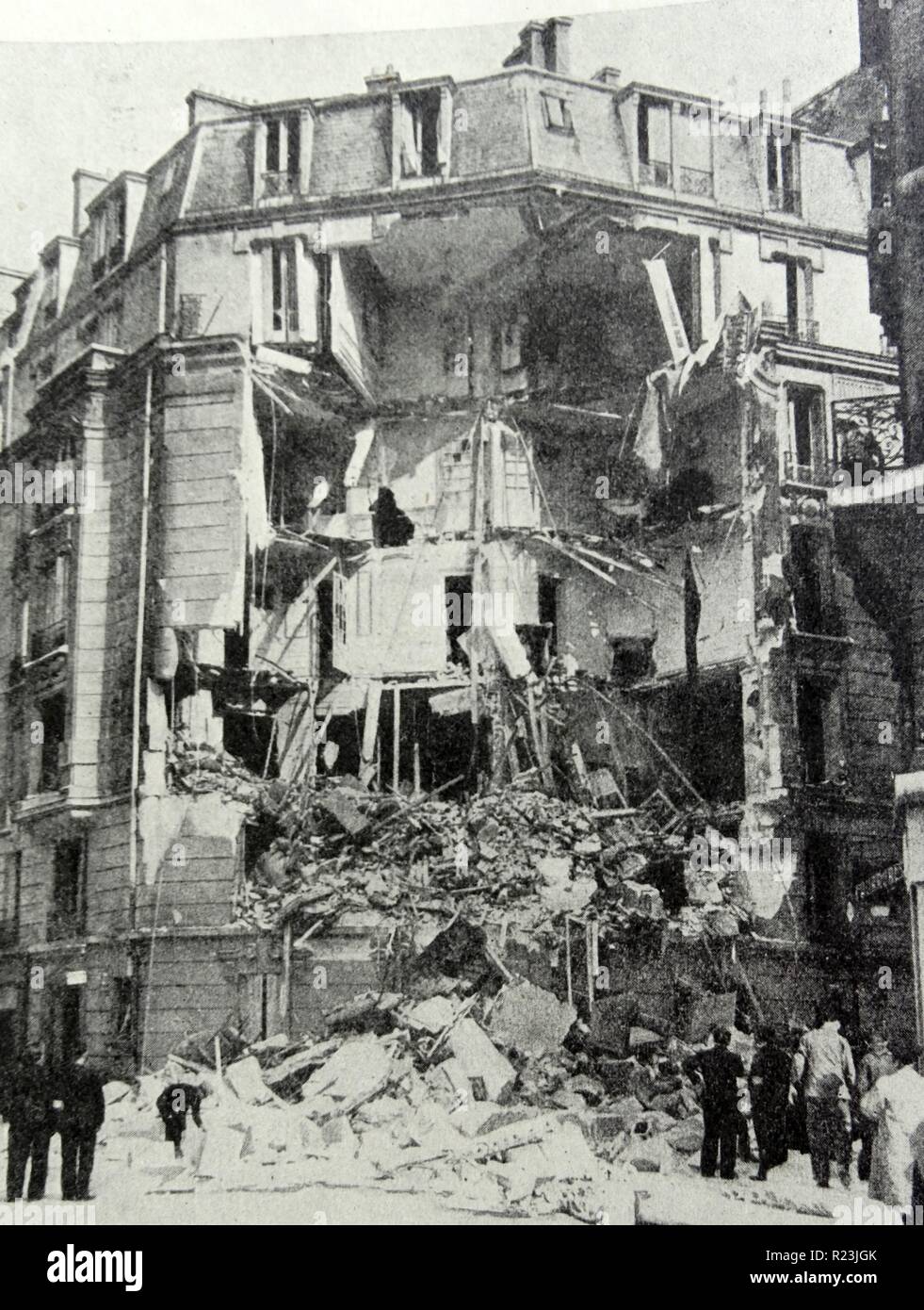 Photograph of a building in Paris after an air-raid attack by Nazis ...