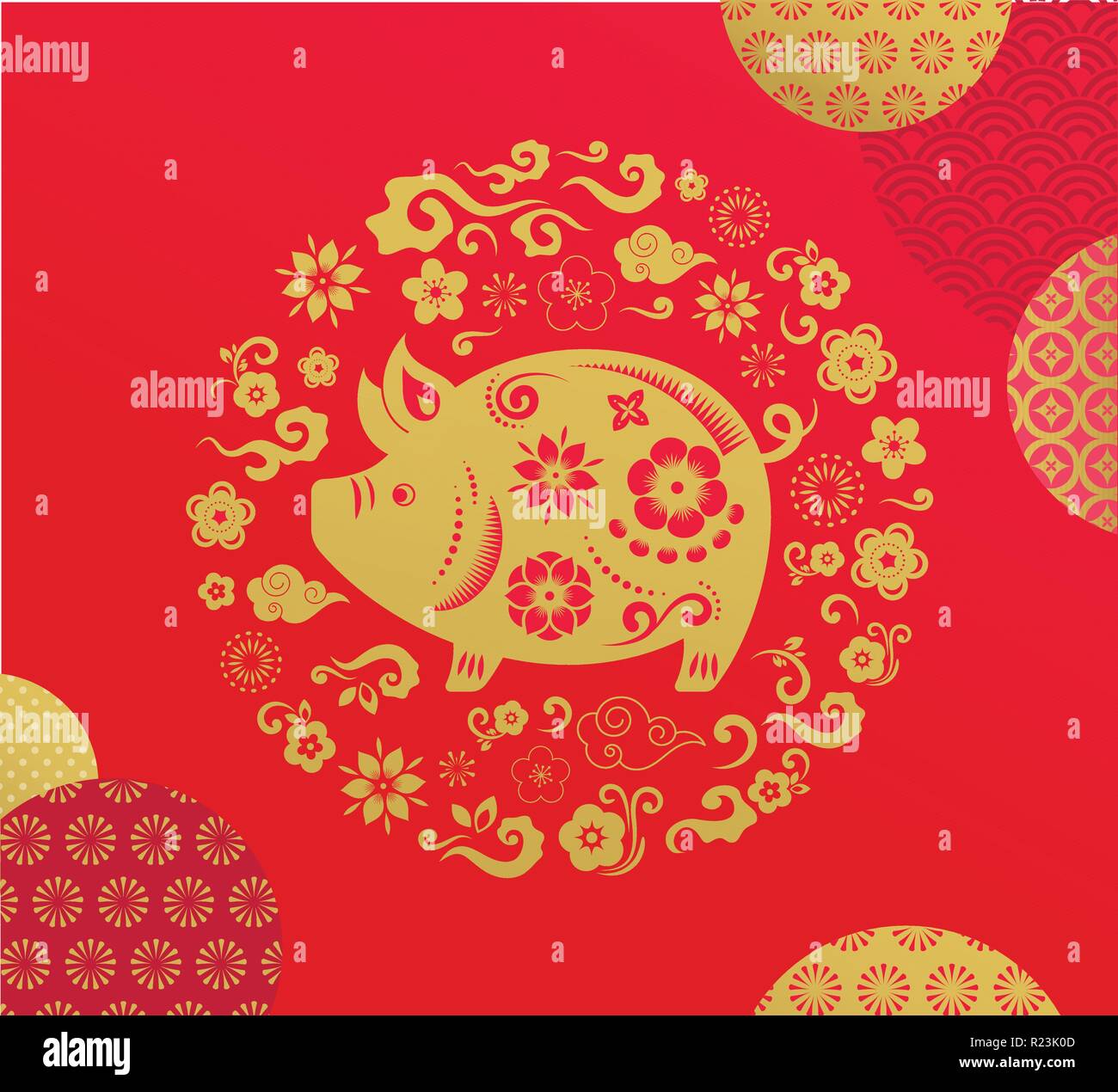Happy Chinese new year 2019, the year of pig. Vector banner, background ...
