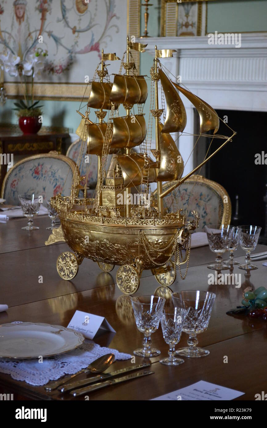 Golden ship decoration in the Dining Room at Inveraray Castle ...